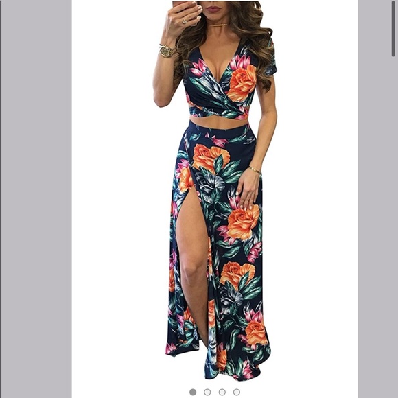 Dresses | 2 Piece Set Floral Beach Flowy Outfit | Poshmark